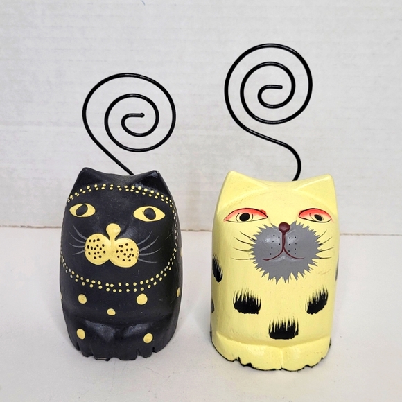 Accents | Set Of Two Handpainted Wood Cat Decor Note Holders Wire Tails ...
